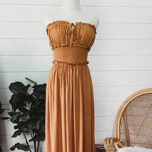 Dresses | Camel Color Bohemian Peasant Maxi Dress Boho | Poshmark